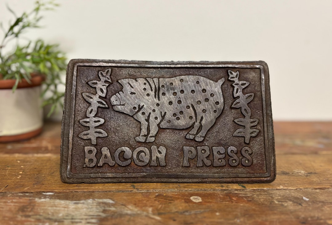 Vintage Iron Bacon Press…retro. Old. Pig. Piggy. Swine. Wood. Handle ...