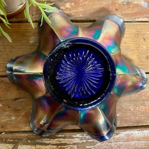 Vintage Ruffled Iridescent Cobalt Dish…blue. Glass. Fenton. Floral ...