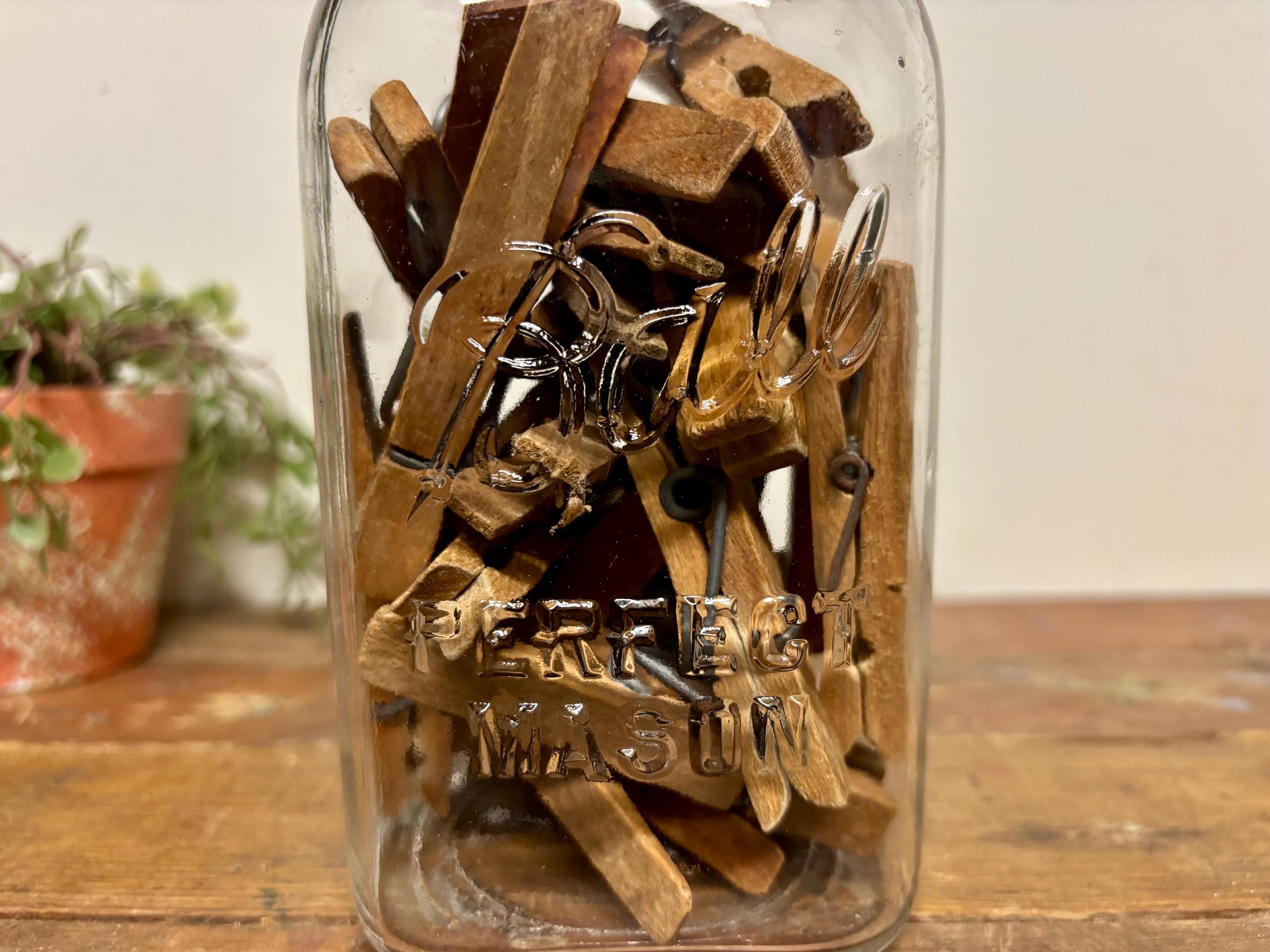 Vintage Glass Clothespin Jar...quart. Ball Perfect Mason. Farmhouse ...