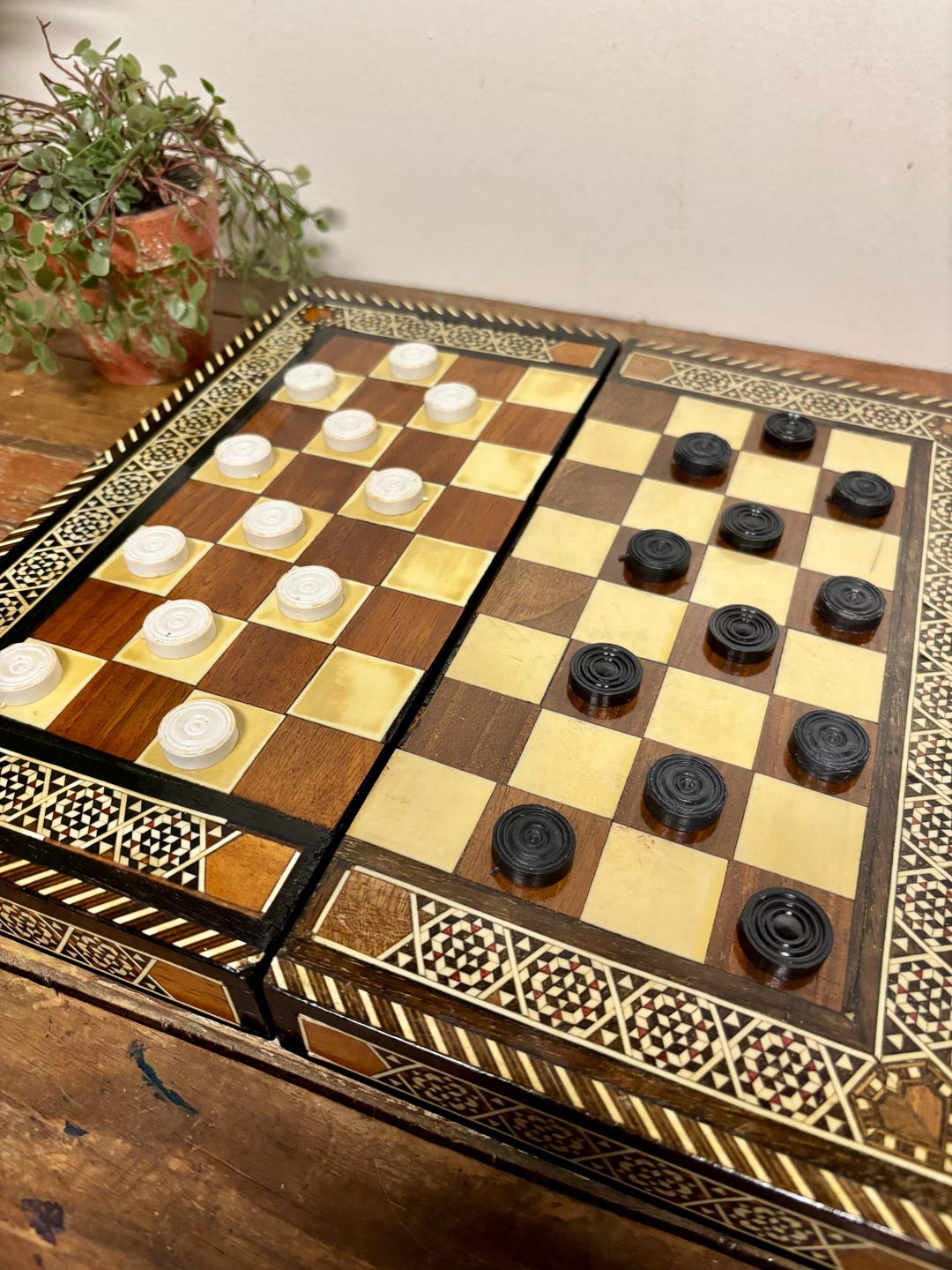 Vintage Inlay Wood Checkerboard...middle Eastern. Hinged. Folding ...