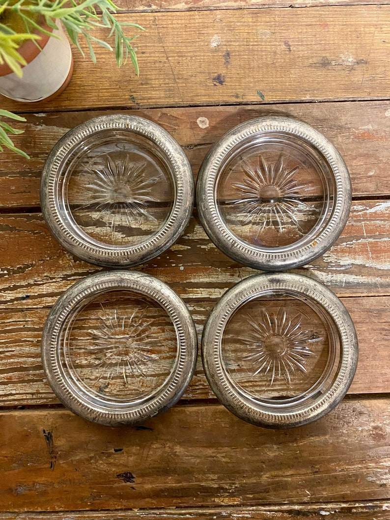 Vintage Cut Glass Coasters Set - Silver Plated, Mid-century Barware - Etsy