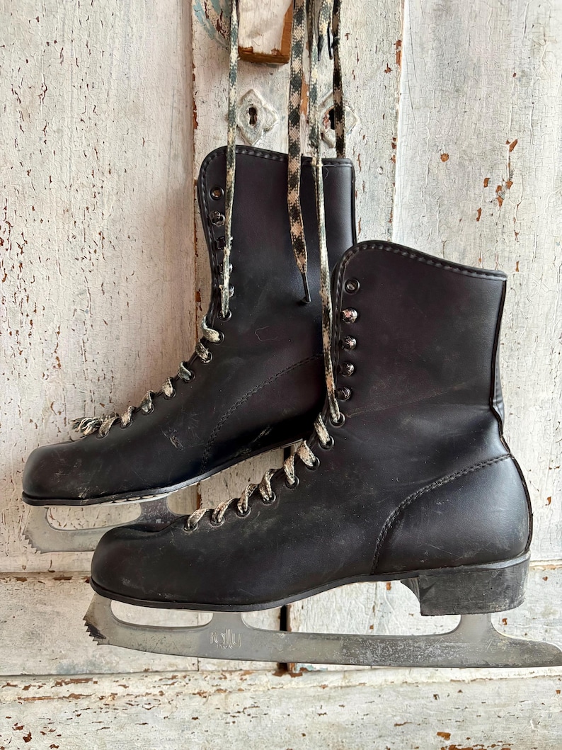 Vintage Men’s Black Ice Skates...farmhouse. Old. Leather. Plaid. Blue ...