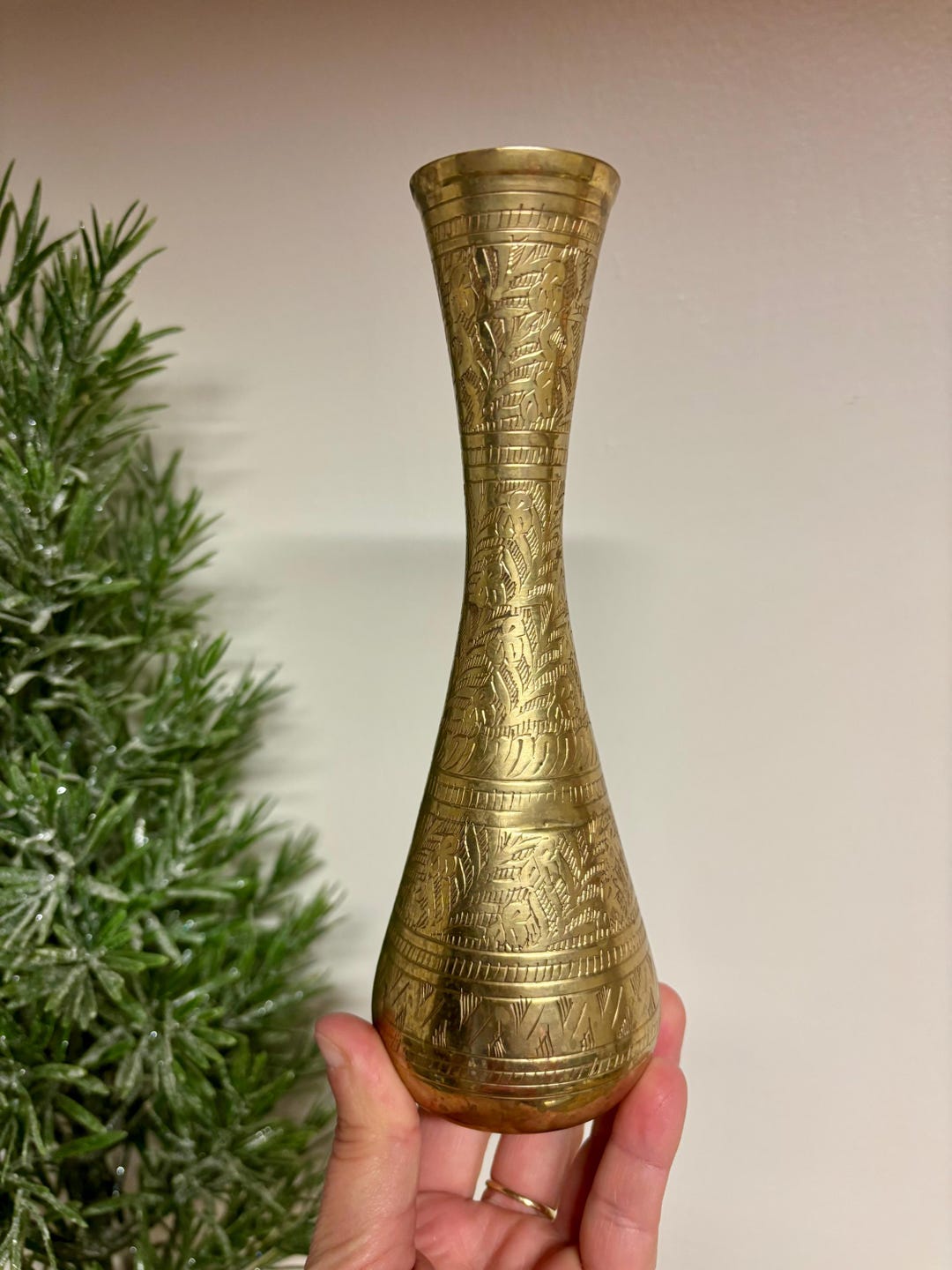 Vintage Solid Brass Bud Vaseshiny. Gold. Metal. Engraved. Heavy. India ...