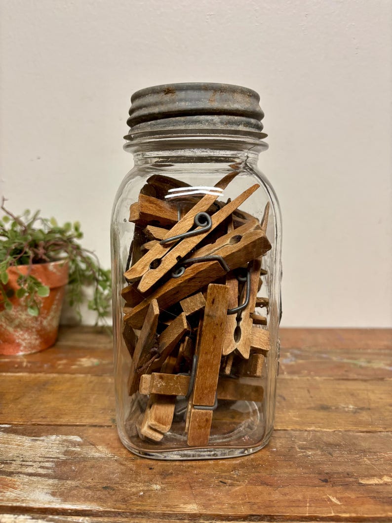 Vintage Glass Clothespin Jar...quart. Ball Perfect Mason. Farmhouse ...