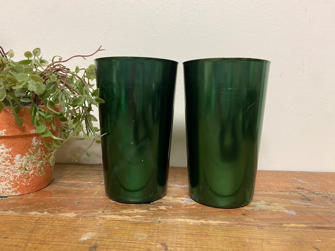 Vintage Bascal Green Aluminum Cups Set…two (2). Metallic. Shiny. Bright ...