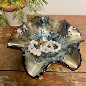 Vintage Ruffled Iridescent Cobalt Dish…blue. Glass. Fenton. Floral ...
