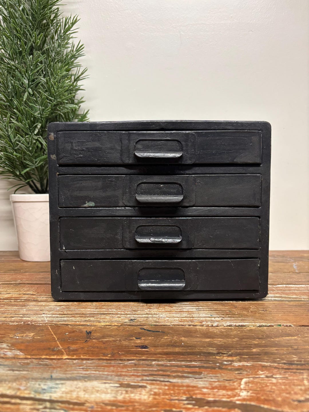 Vintage Black Mechanics Toolbox…cubby. Drawers. Pulls. Divided. Retro ...