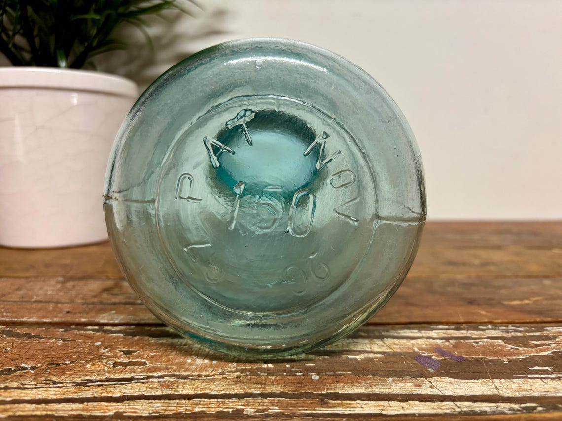 RARE Antique Half Gallon Mason Jar…patent 1858. Blue. Glass. Mason’s ...