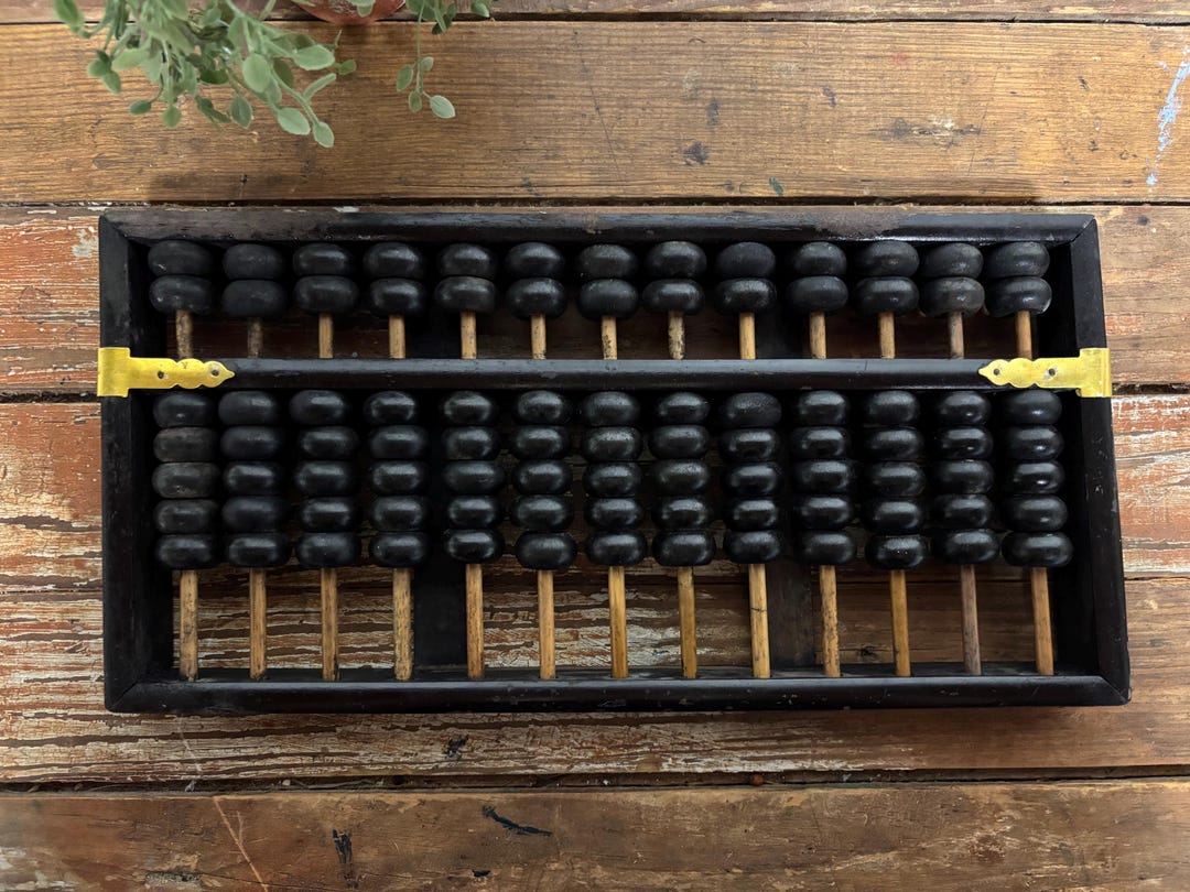Vintage Chinese Abacus...xl. Retro. Black Wood Beads. Counting ...