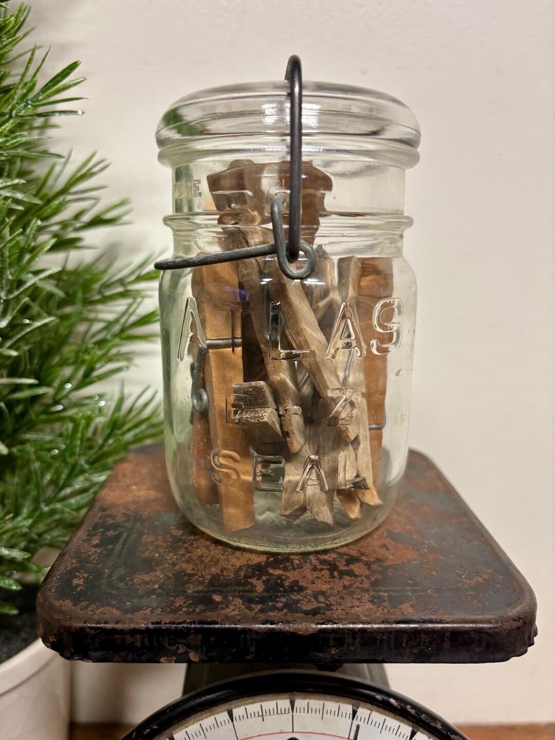 Vintage Atlas Glass Clothespin Jar...pint. Farmhouse. Cottage. Laundry ...