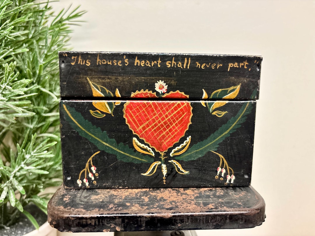 Vintage 1940's Folk Art Amish Recipe Box...hand Painted Primitive Decor ...