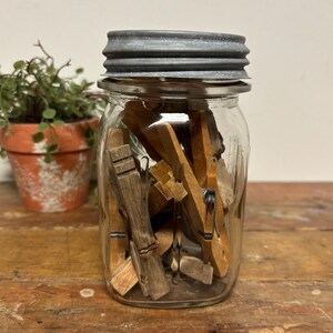 Vintage Ball Clothespin Mason Jar...pint. Ideal. Farmhouse. Cottage ...