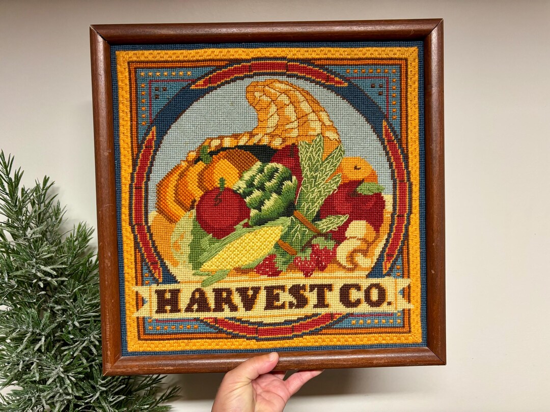 Vintage Needlepoint Wall Hanging… 1980's. Handmade. Framed. Harvest Co ...