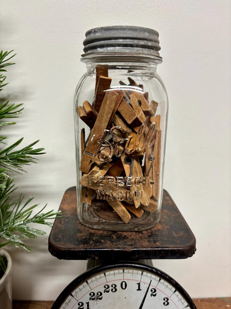 Vintage Glass Clothespin Jar...quart. Ball Perfect Mason. Farmhouse ...