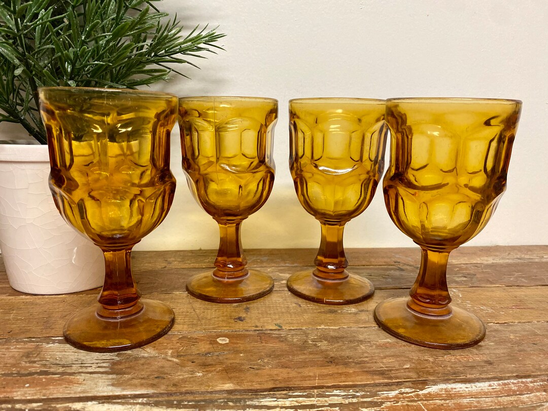 Vintage Amber Goblet Set…four (4). Retro. Mid Century. MCM. Ornate ...