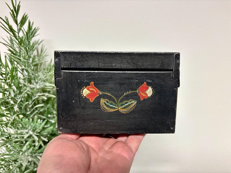 Vintage 1940's Folk Art Amish Recipe Box...hand Painted Primitive Decor ...