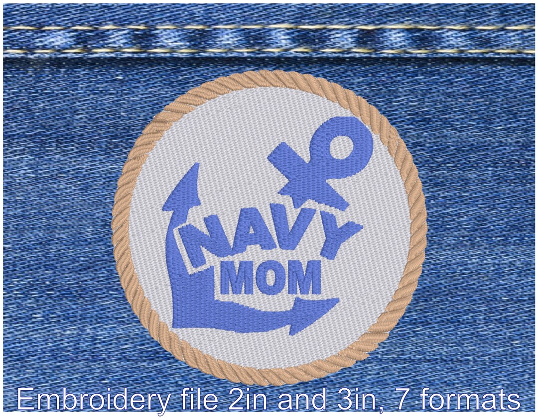 Embroidery Design Navy Mom With Anchor and Rope Border, 2in and 3in ...