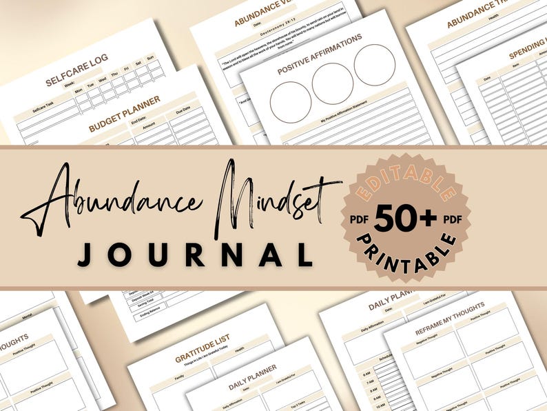 Abundance Money Mindset Journal Template: 50+ Printable Pages (canva ...