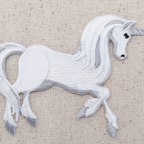 Unicorn White/gray Facing Right Iron on Applique - Etsy