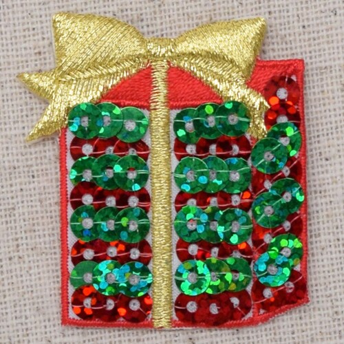 Christmas Sequin Gift Red and Green Present With Gold - Etsy