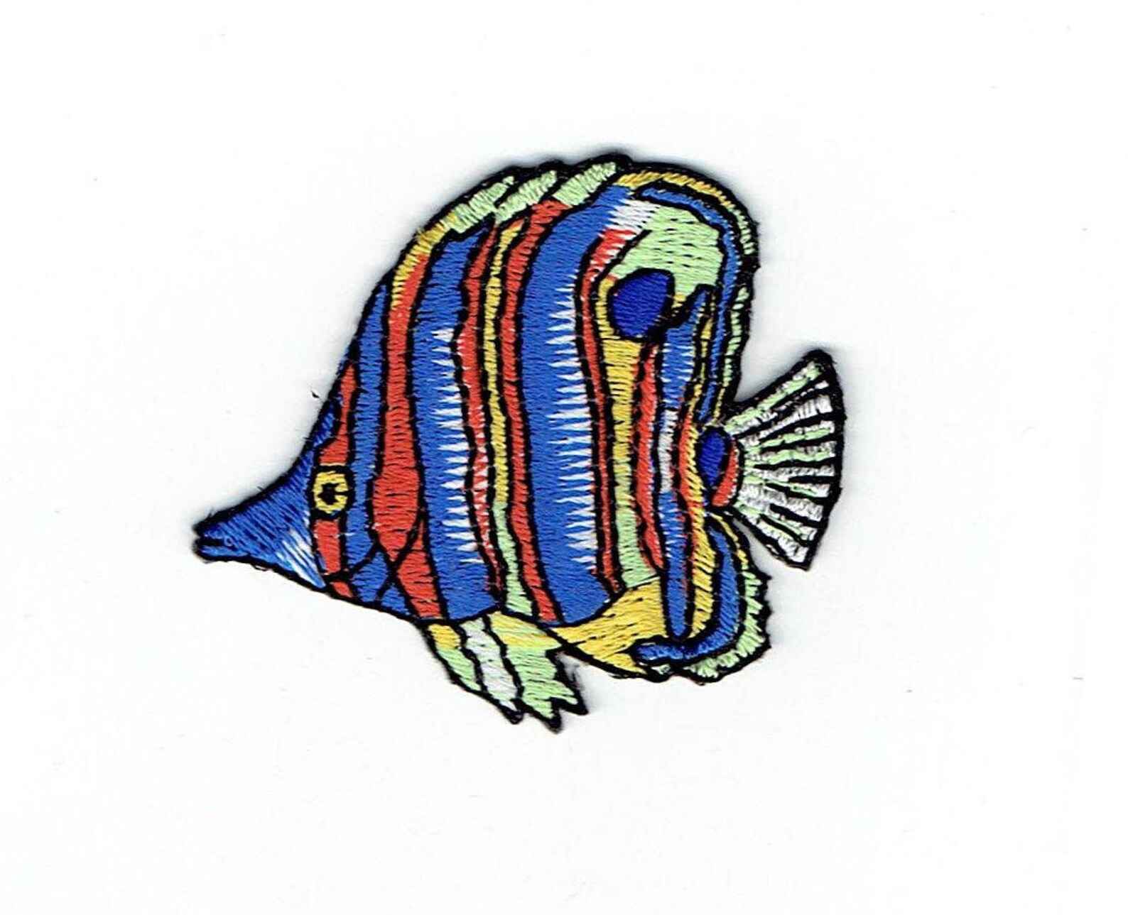 Tropical Fish - Blue/green/orange Stripes - Angelfish - Iron on ...