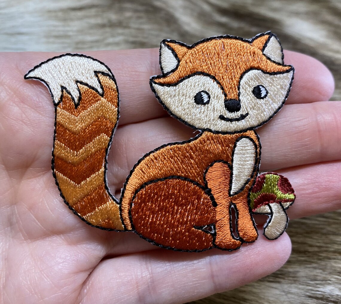 Woodland Red Fox - Mushroom - Iron on Applique - Embroidered Patch ...
