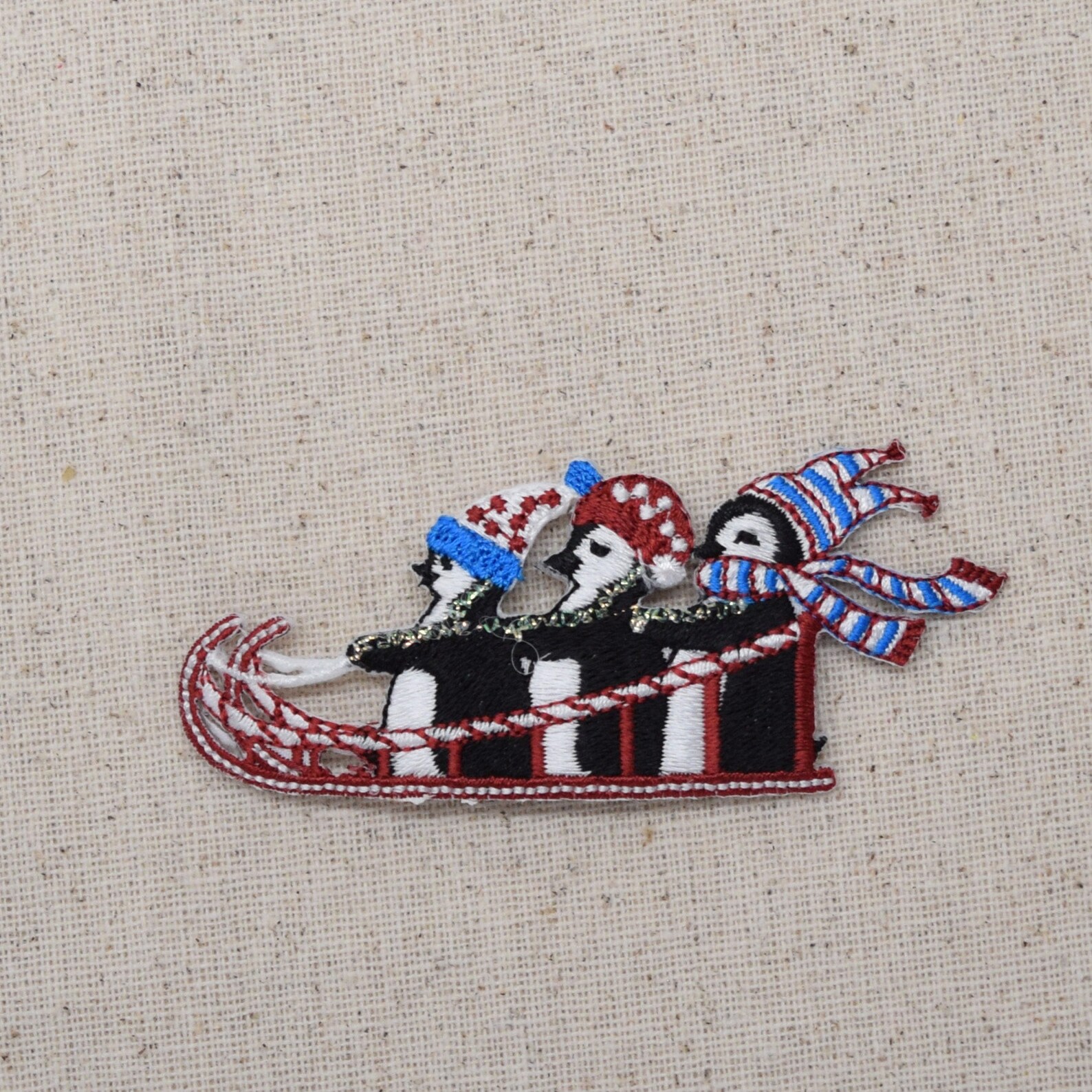 Three Penguins - Sledding - Winter - Iron on Applique - Embroidered ...