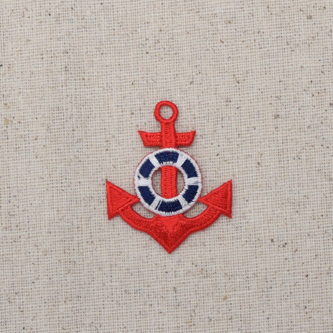 Nautical - Red Anchor - Blue/white Life Preserver - Iron on Applique ...