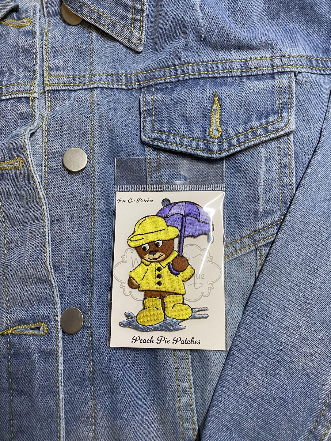Rainy Day Bear Wearing Raincoat and Boots, Umbrella, Embroidered ...