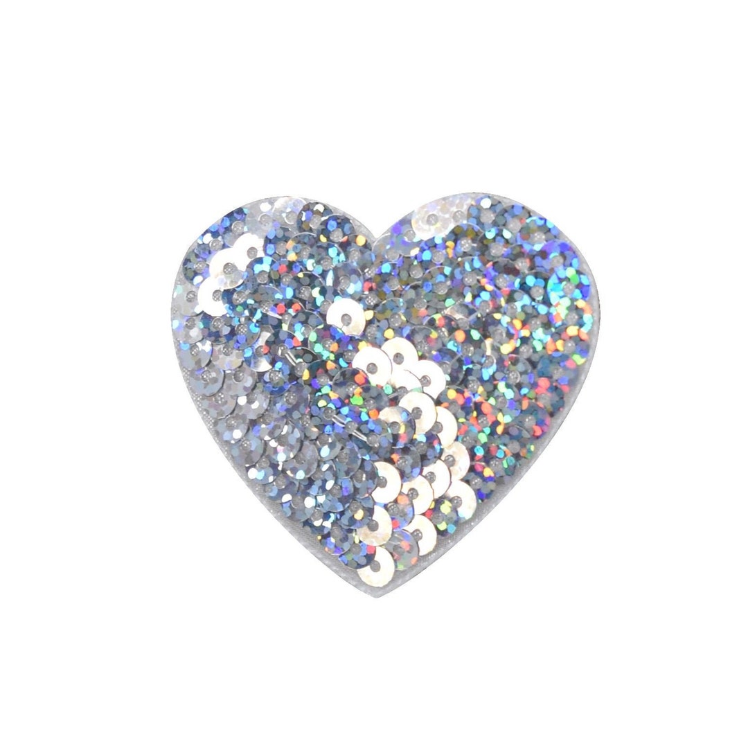 Silver Sequin Heart, Valentine, Love - Iron on Patch - Etsy