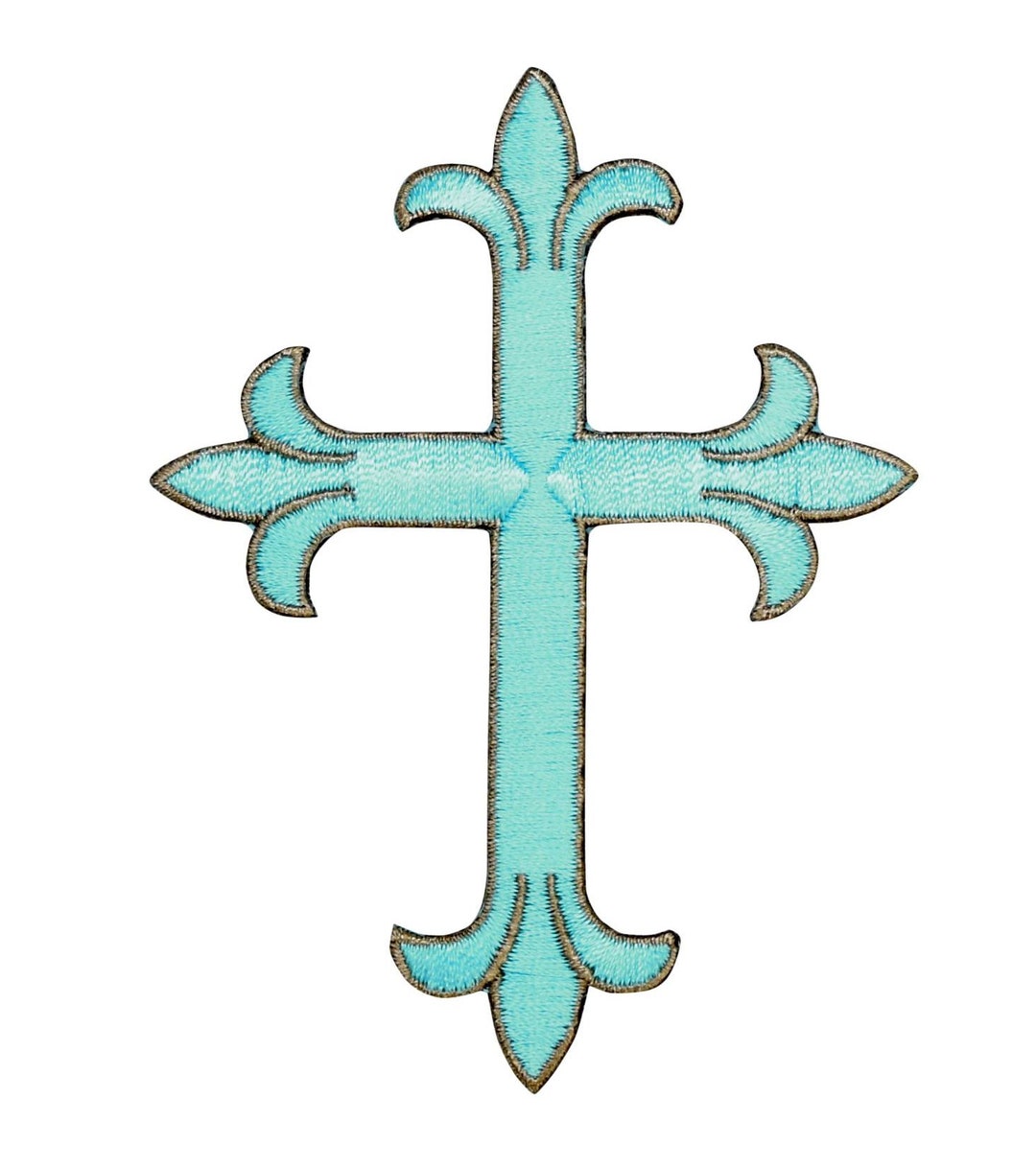 Cross - Turquoise Blue With Brown Outline - 4" - Iron on Patch - Etsy