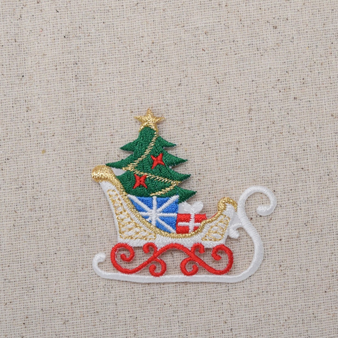 Christmas - Santa Sleigh With Tree and Gifts - Embroidered Patch - Iron ...