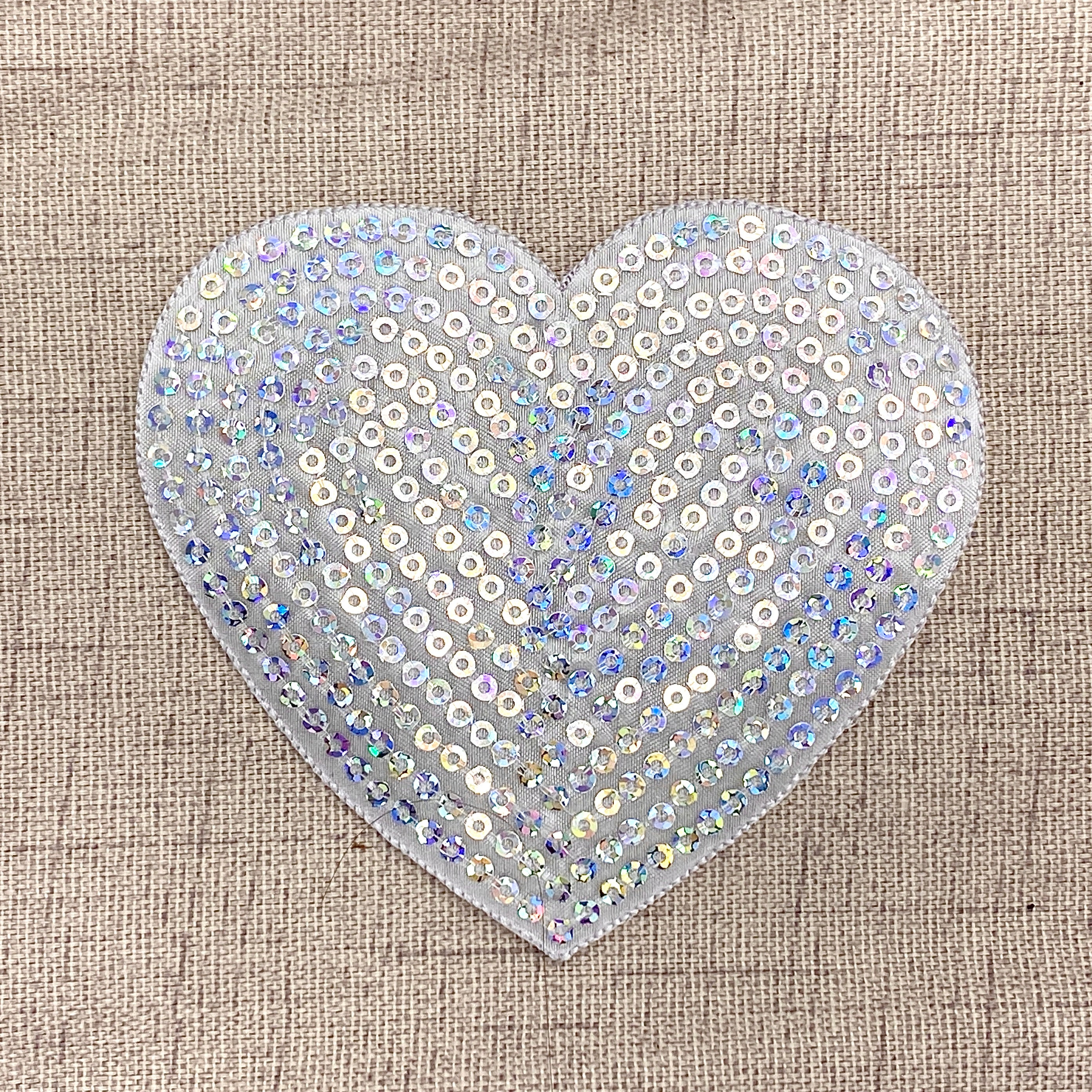 4 Silver Sequin Heart Valentine Love Iron on Patch | Etsy