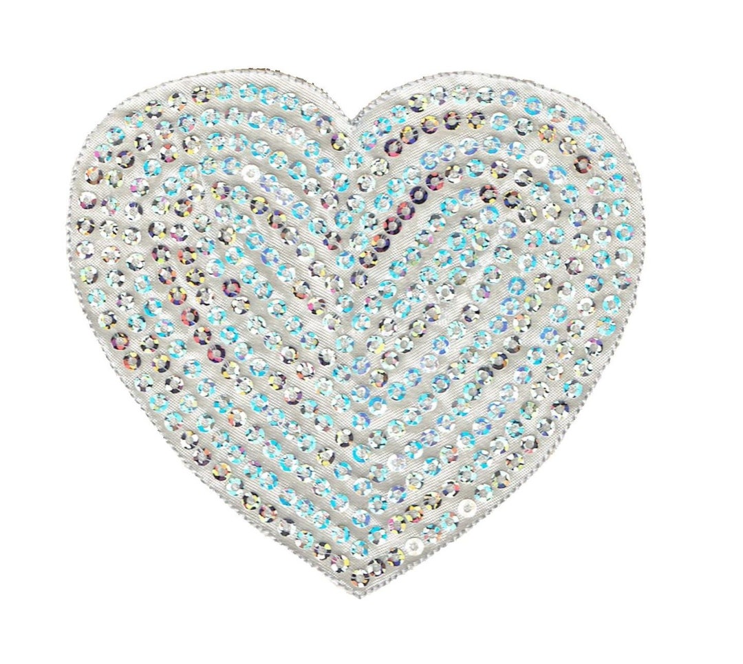 4" Silver Sequin Heart - Valentine, Love, Iron on Patch - Etsy