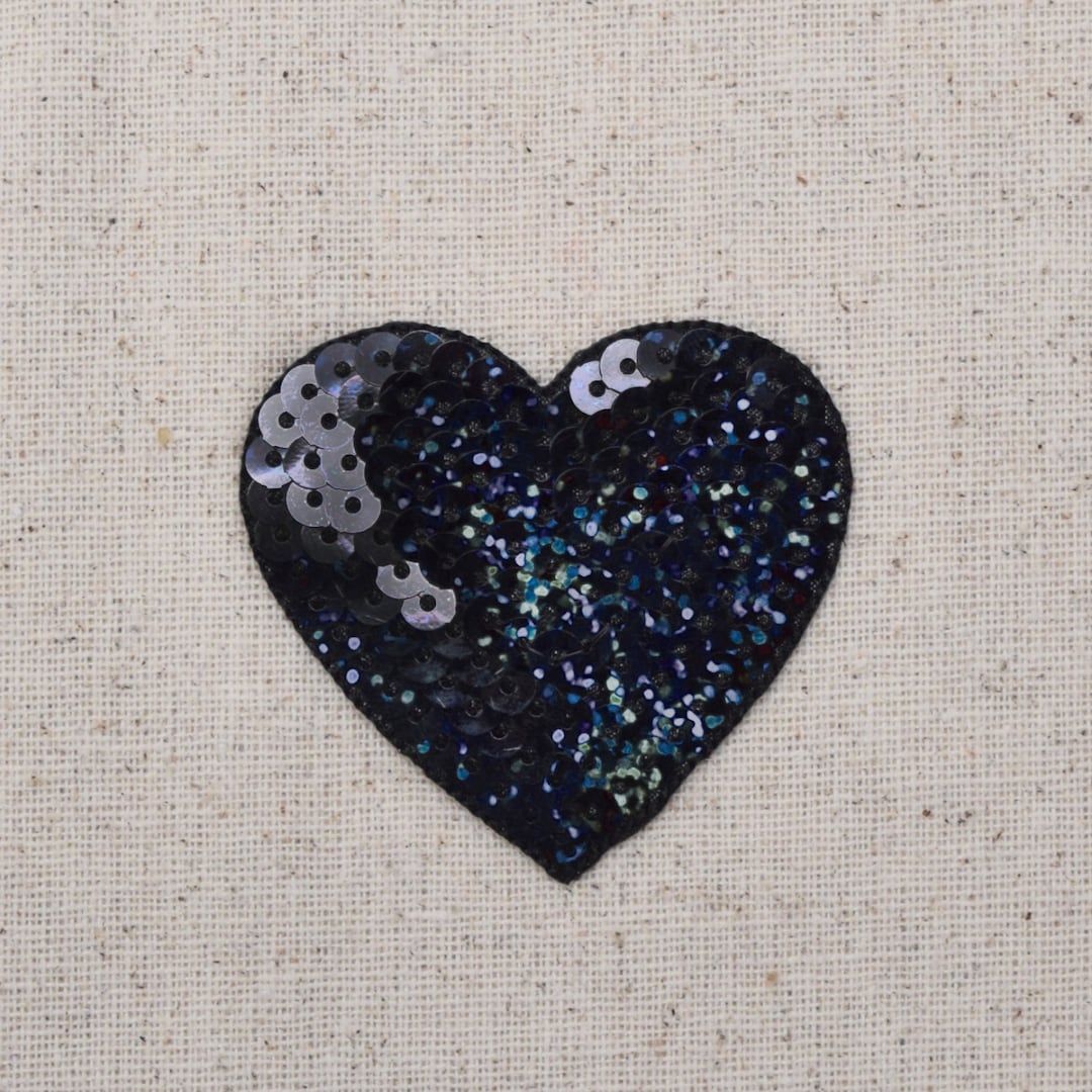 Black Sequin Heart - Valentine - Large - Iron on Applique - Embroidered ...