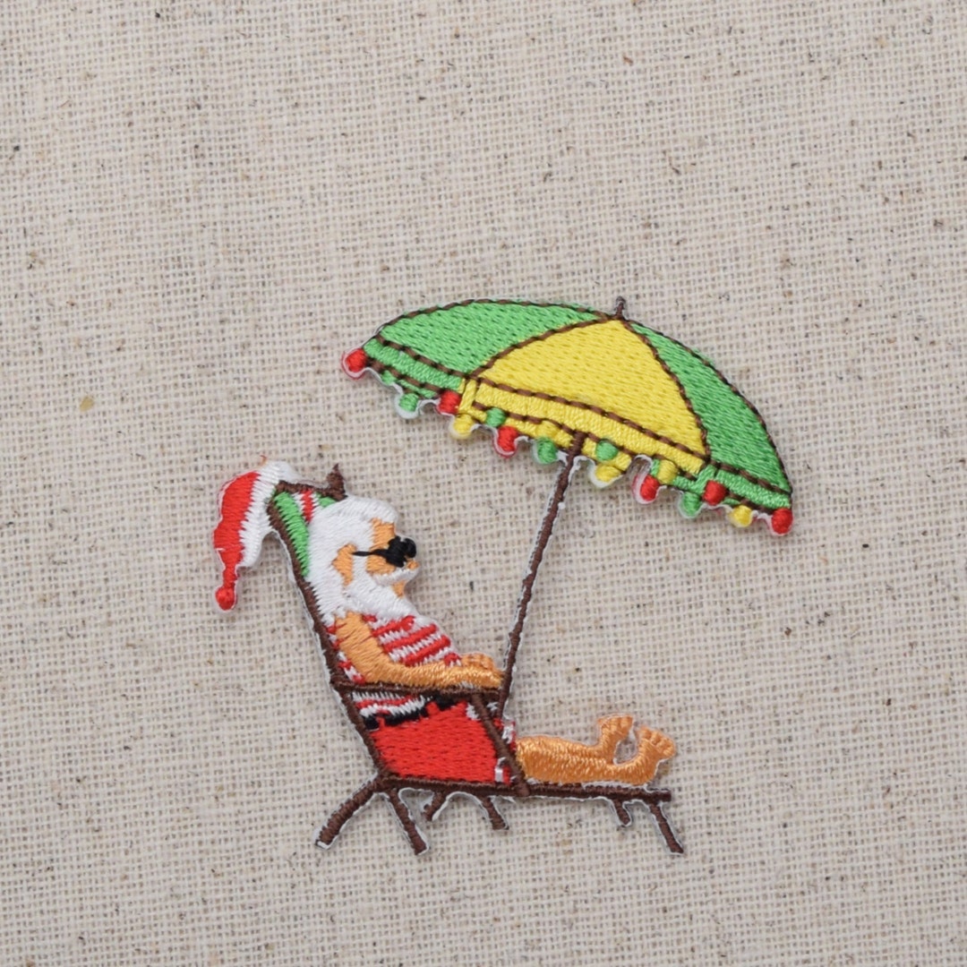 Christmas Santa - Beach Vacation - Umbrella and Chair - Iron on ...