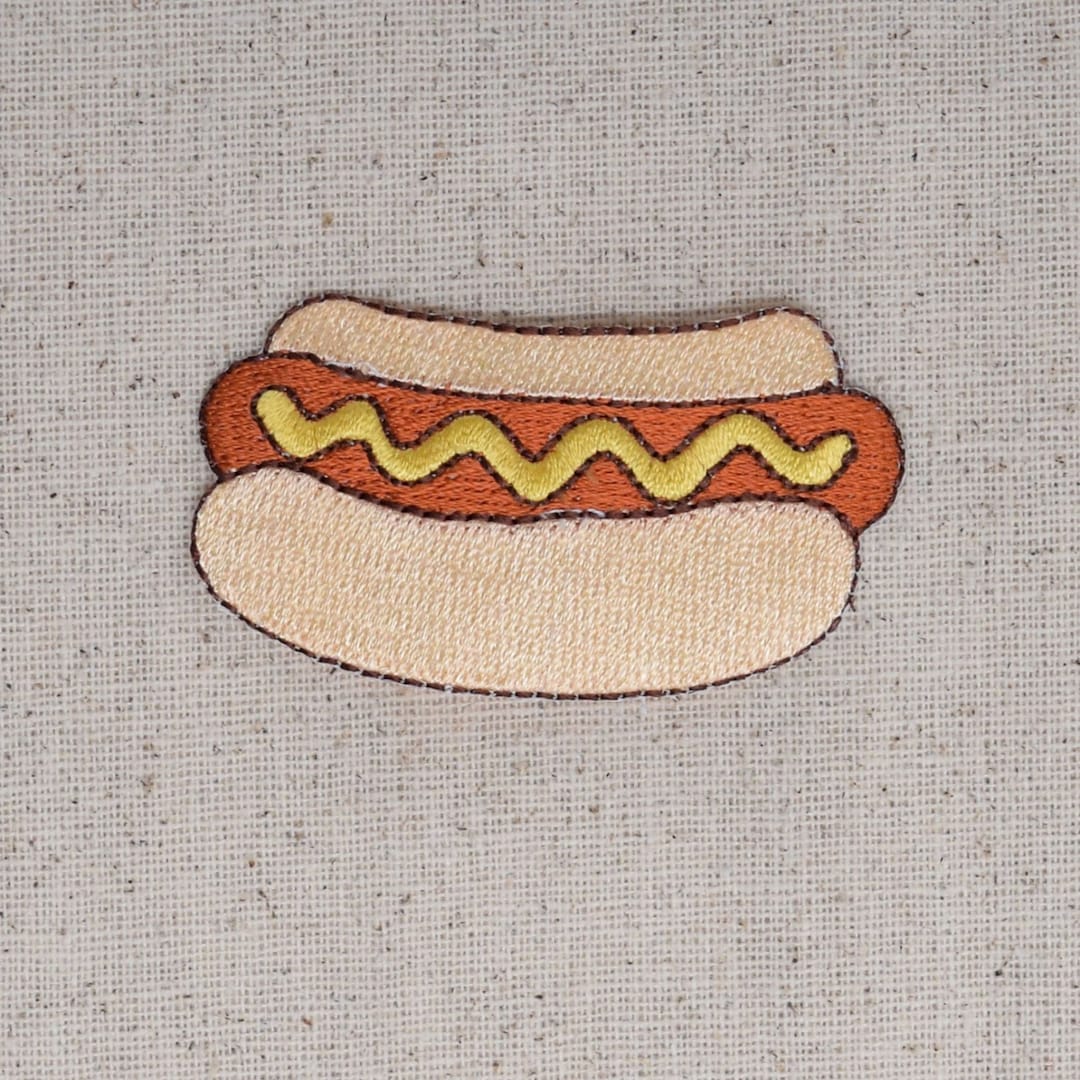 Hot Dog - Bun - Mustard - Picnic Food - Iron on Applique - Embroidered ...