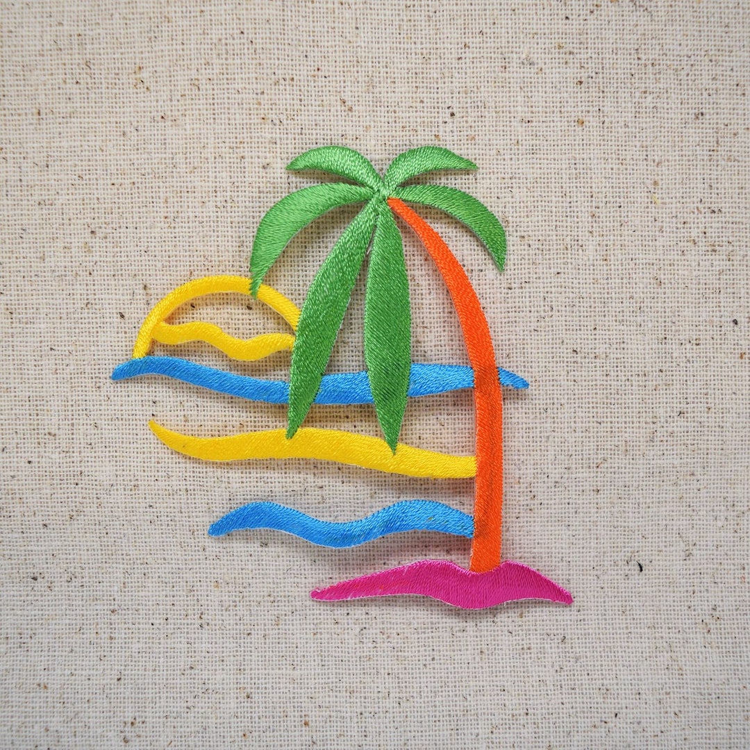 Palm Tree - Sand and Sunset - Colorful - Iron on Applique - Embroidered ...