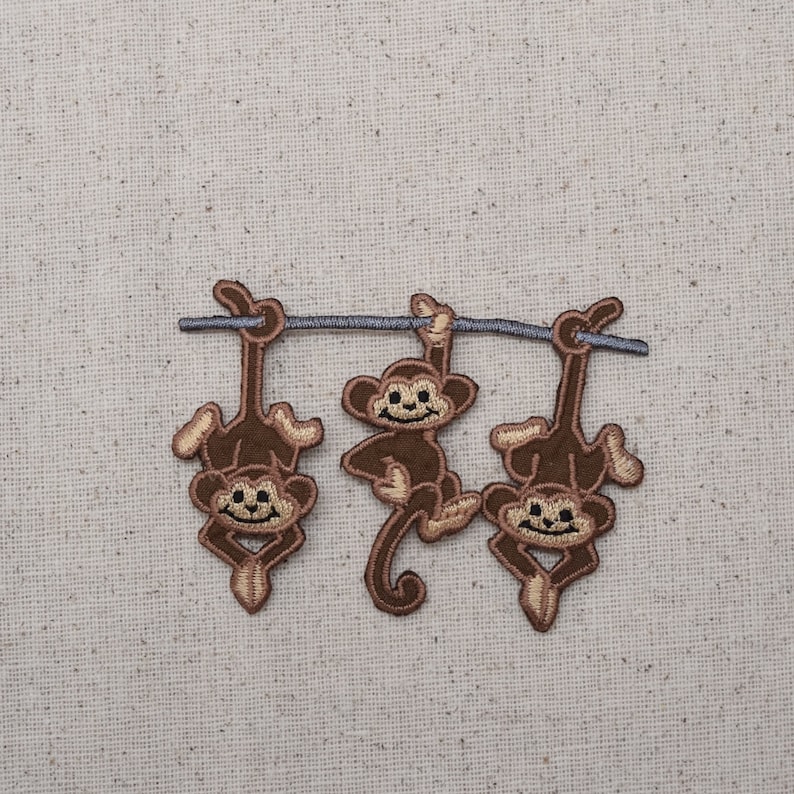 Three Monkeys Hanging Around on a Branch Iron on Applique - Etsy