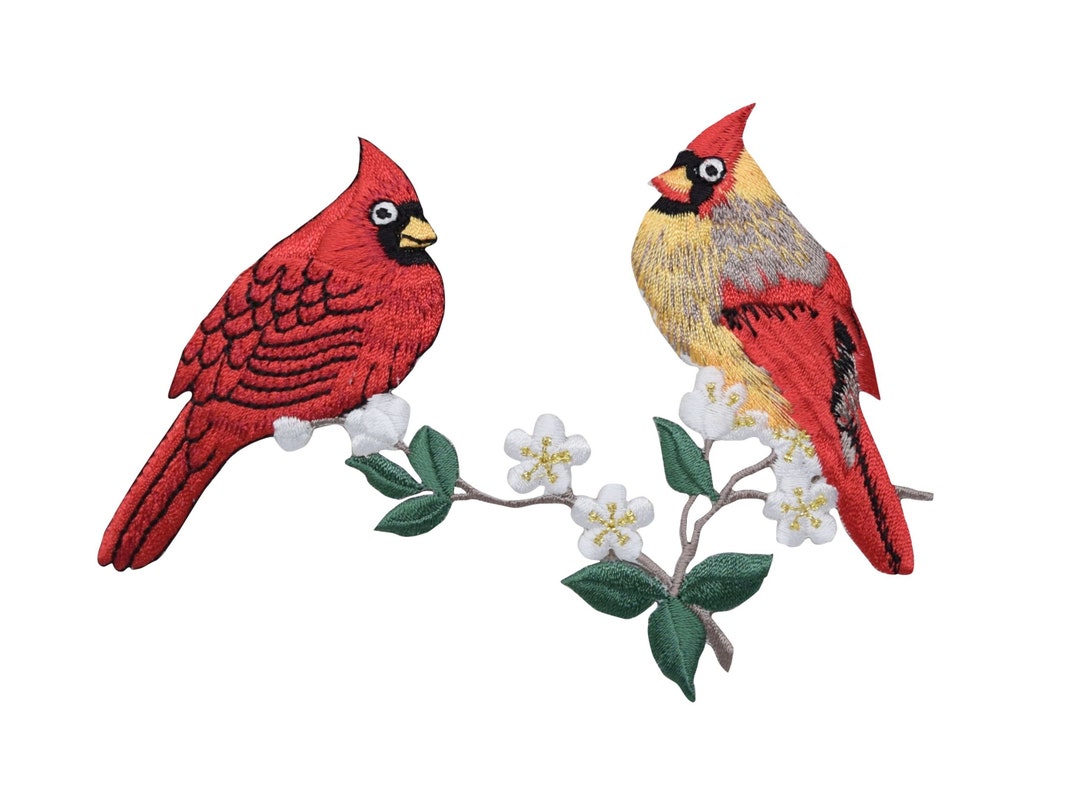 Cardinal Couple, Red Birds, Sitting on Branch, Iron on Patch - Etsy