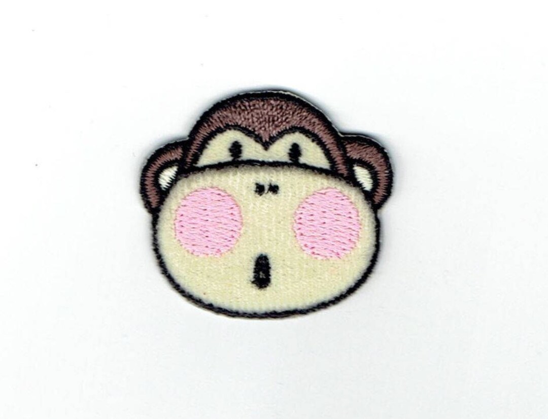 Puffy Monkey Face - Pink Cheeks - Iron on Applique - Embroidered Patch ...