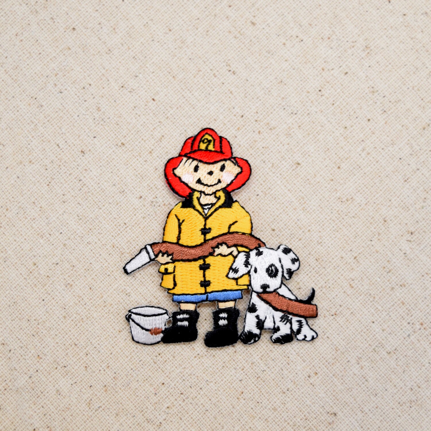 Fire Boy With Dalmatian Dog - Fire Hose, Fireman - Iron on Applique ...