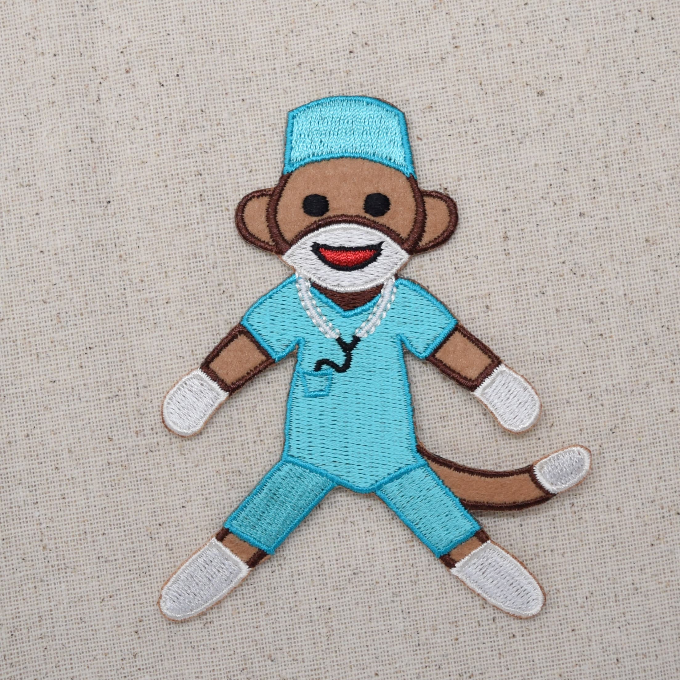 Sock Monkey Wearing Teal Scrubs Iron on Patch - Etsy