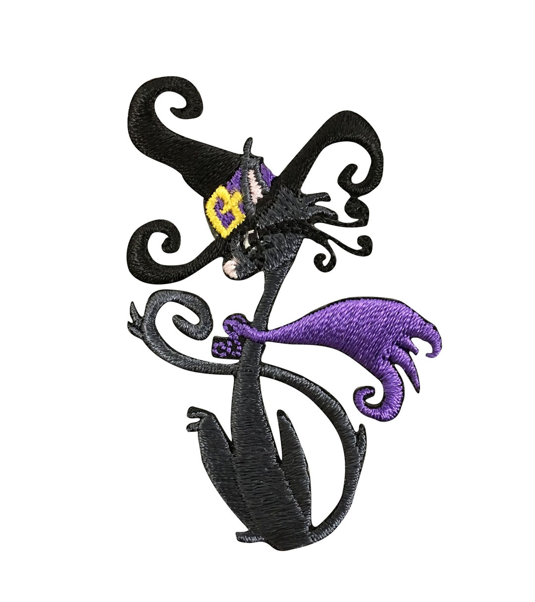 Halloween - Black Cat - Witch Hat - Iron on Applique - Embroidered ...