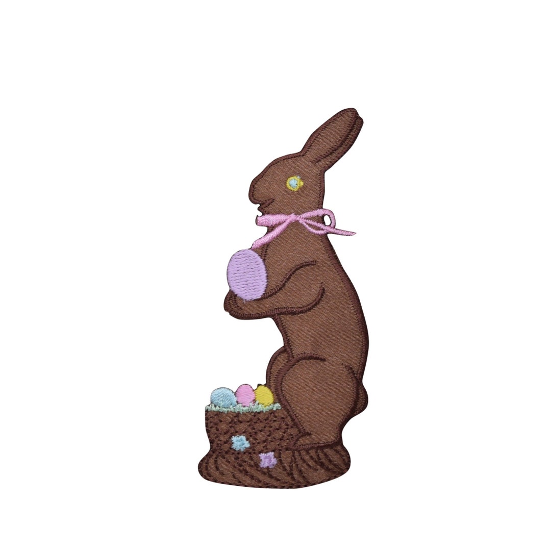 Chocolate Easter Bunny With Basket of Eggs, Easter Candy, Embroidered ...