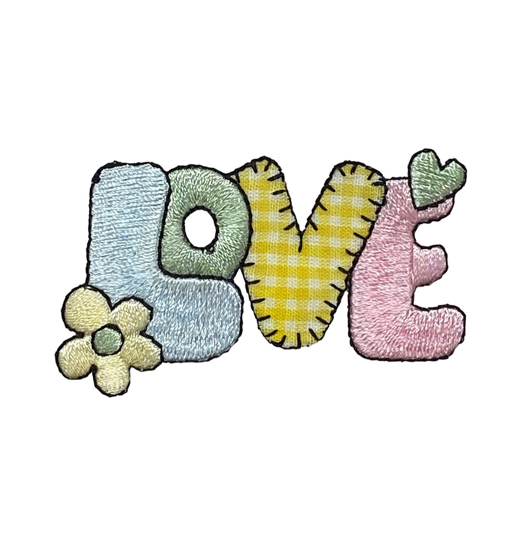 Love, Gingham and Pastel Flowers, Embroidered, Iron on Patch - Etsy