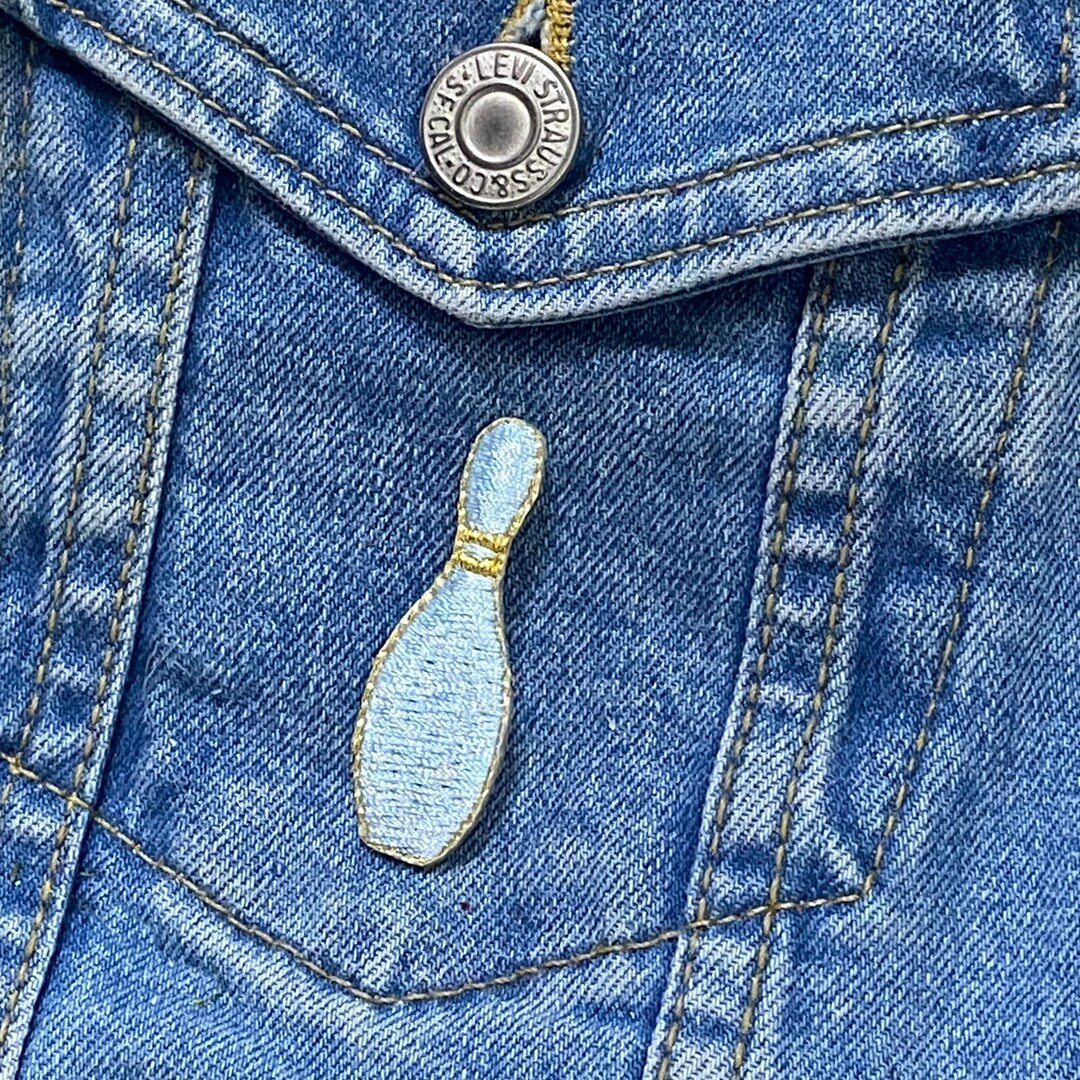 Light Blue Bowling Pin Embroidered Iron on Patch - Etsy
