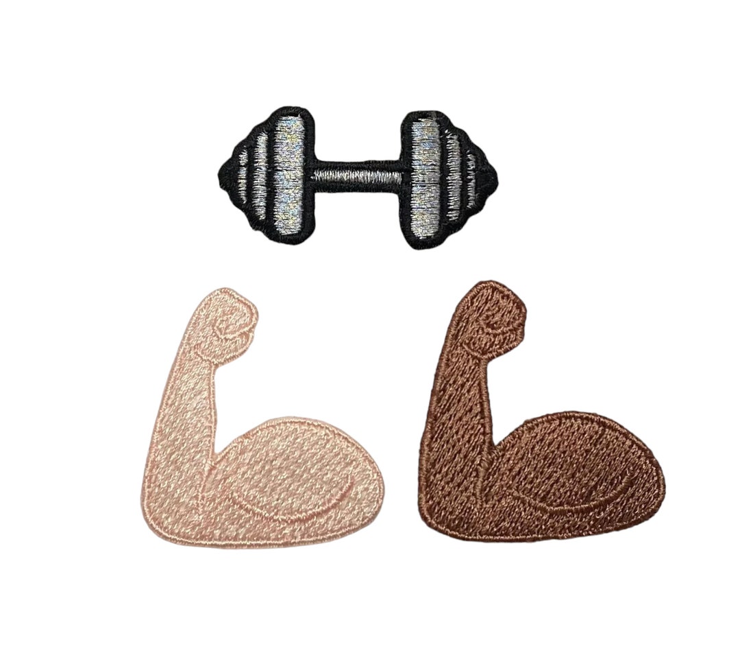 Flexed Arm & Dumbbell Iron-on Patch: Embroidered Biceps Muscle Design ...
