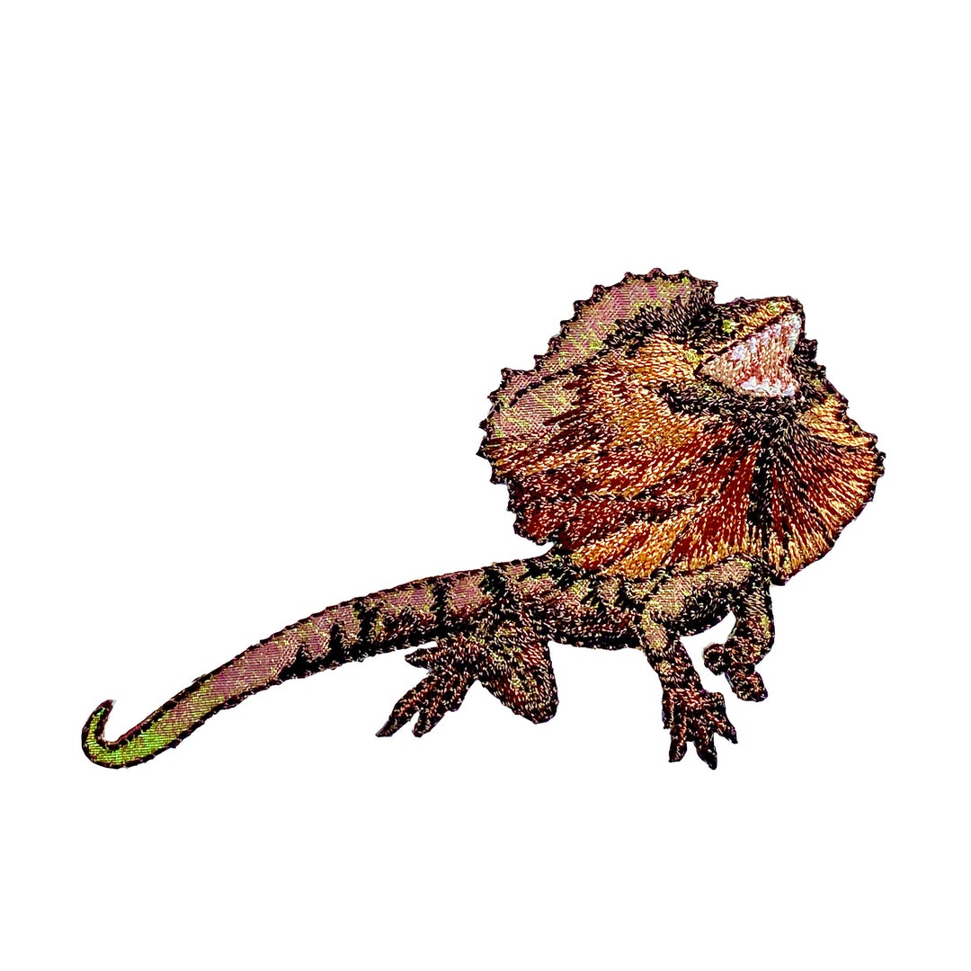 Frilled Dragon - Brown Frill-necked Shimmery Lizard - Embroidered Iron ...