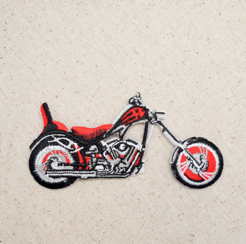 Black and Red Motorcycle Iron on Applique Embroidered | Etsy